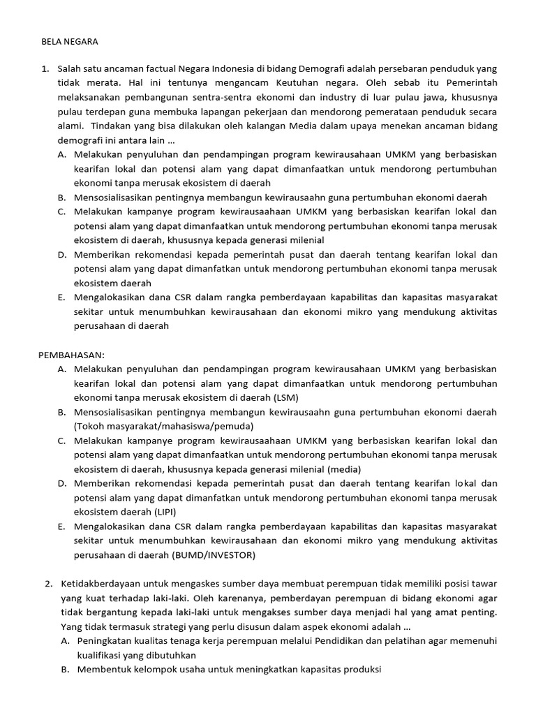 Soal Bela Negara | PDF | Pengelolaan Keuangan & Uang | Ilmu Sosial