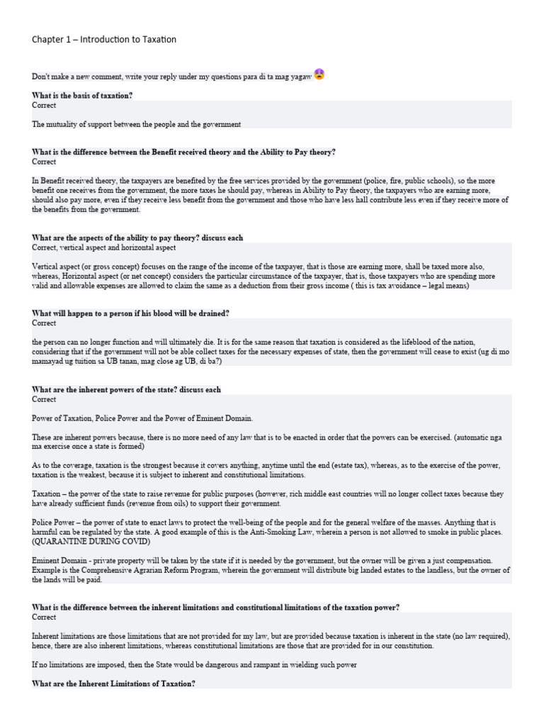 Chapter 1 - Introduction To Taxation | PDF | Taxes | Taxpayer