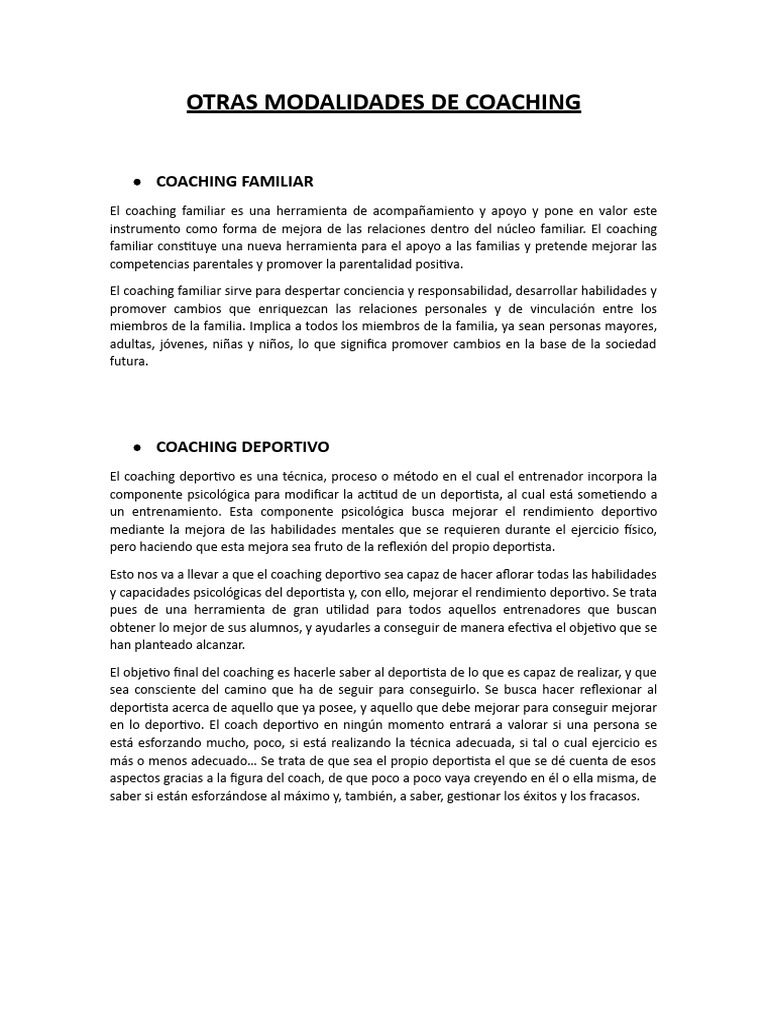 Modalidades de Coaching | PDF | Enseñando | Sicología