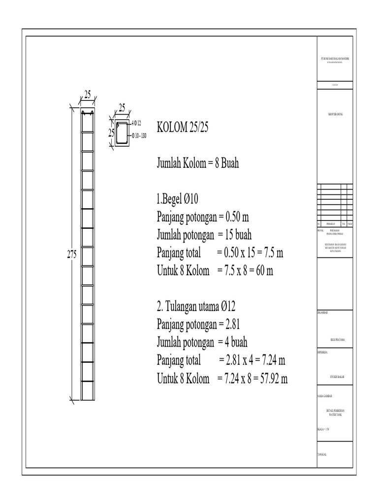 Detail Pembesian Kolom 30x30 | PDF