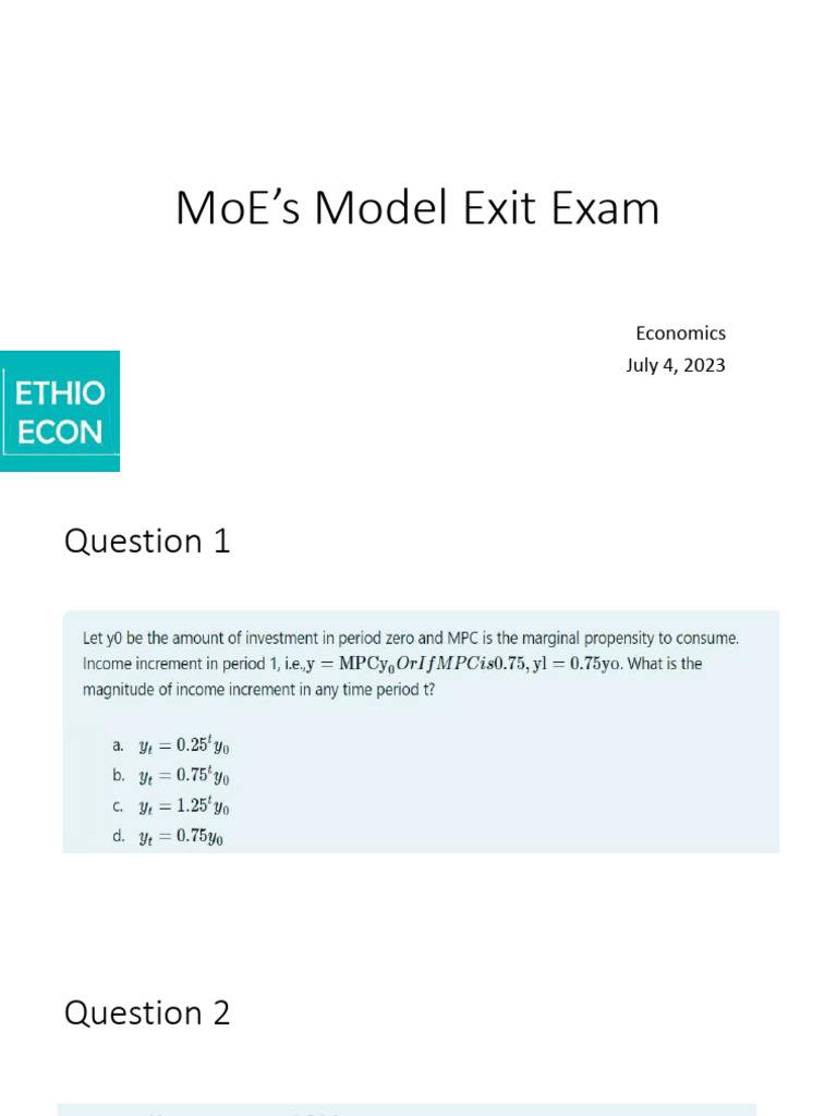 MoE's Model Exit Exam (Economics) July 04, 2023 | PDF