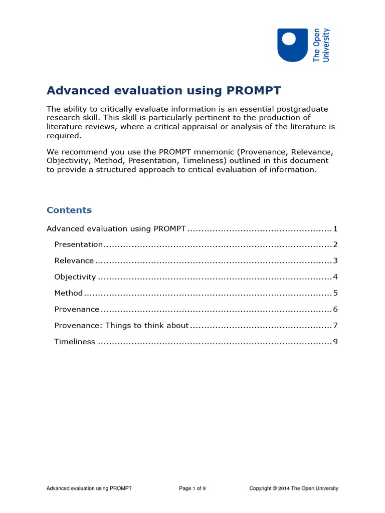Advanced Evaluation Using Prompt | PDF | Academic Journal | Evaluation