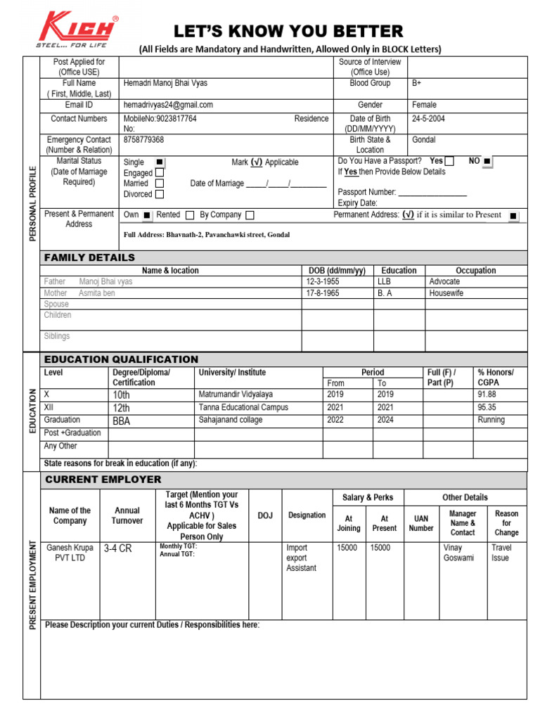 Let S Know You Better Form KICH (4) (1825) | PDF | Justice | Crime ...