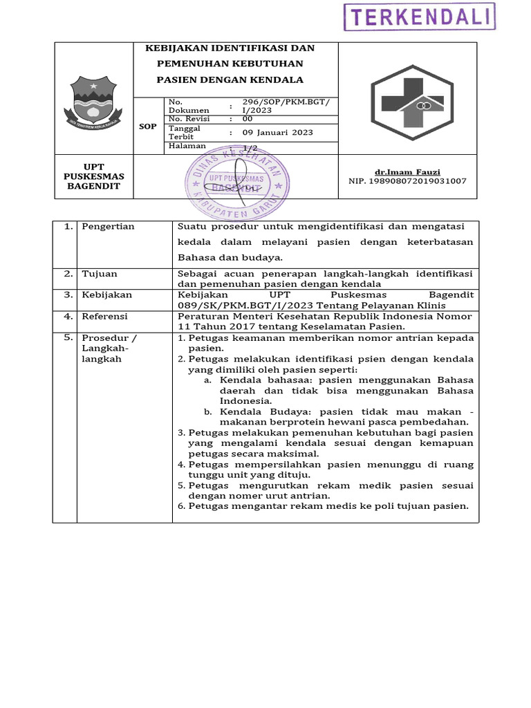 SOP Pasien Dengan Kendala | PDF