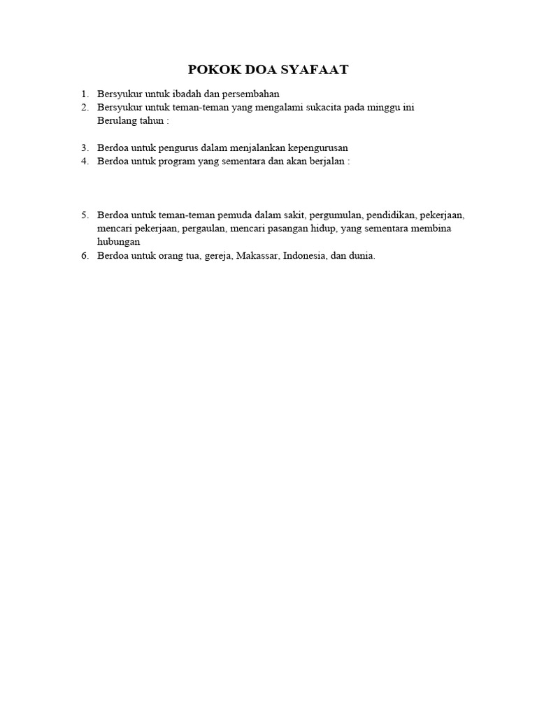 Pokok Doa Syafaat Ibadah PPGT SPR | PDF | Gaya Hidup