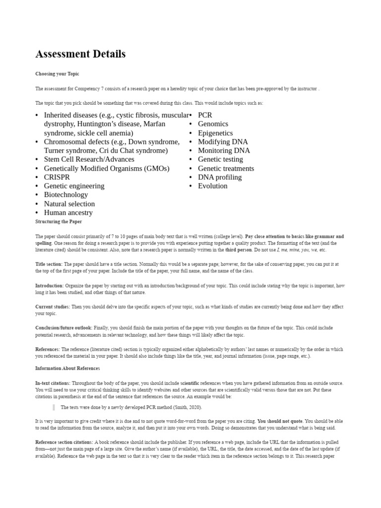 Instructions Research Paper | PDF | Citation | Genetics