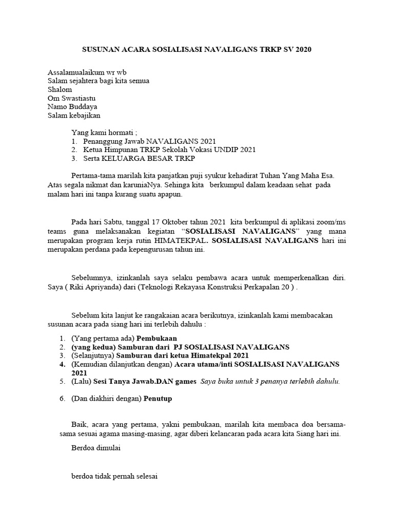 Teks MC Sosialisasi Navaligans | PDF