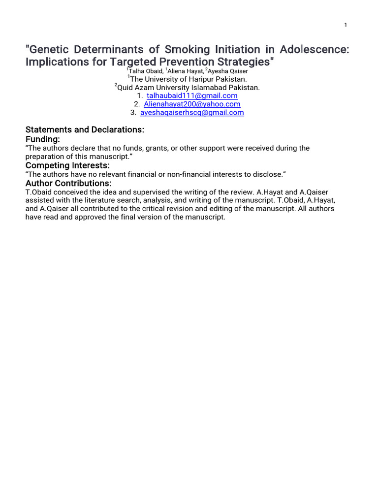 Genetic Determinants of Smoking | PDF | Tobacco Smoking | Addiction