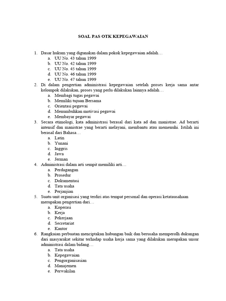 Soal Pas Otk Kepegawaian Xi | PDF | Karier & Perkembangan