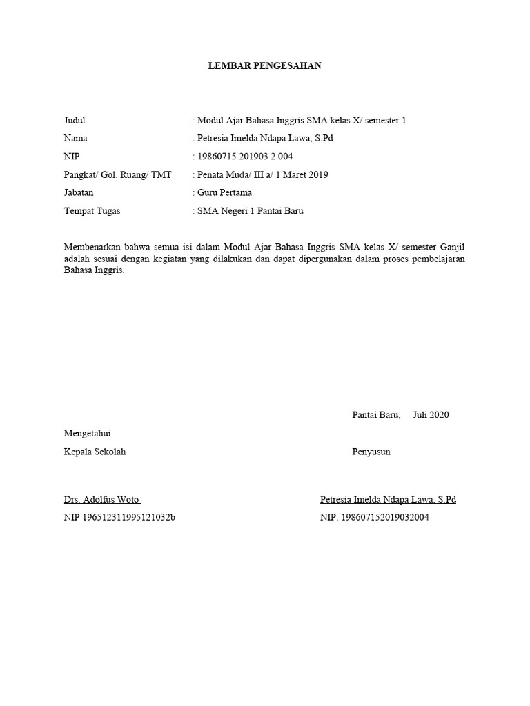 Lembar Pengesahan Modul Ajar | PDF