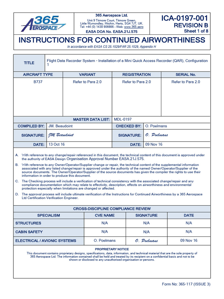 ICA-0197-001 Instructions For Continued Airworthiness: Revision B | PDF | Aviation | Transport