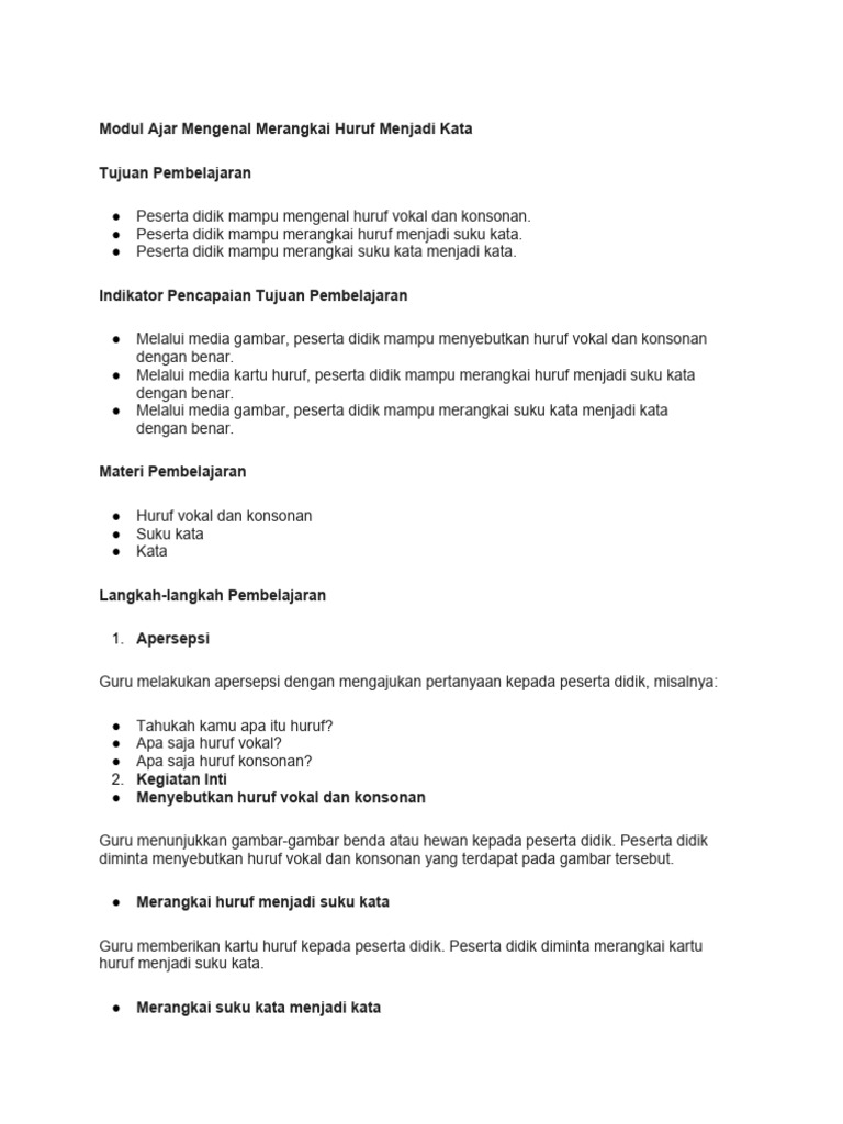 Modul Merangkai Huruf Menjadi Kata | PDF | Kajian Bahasa Asing