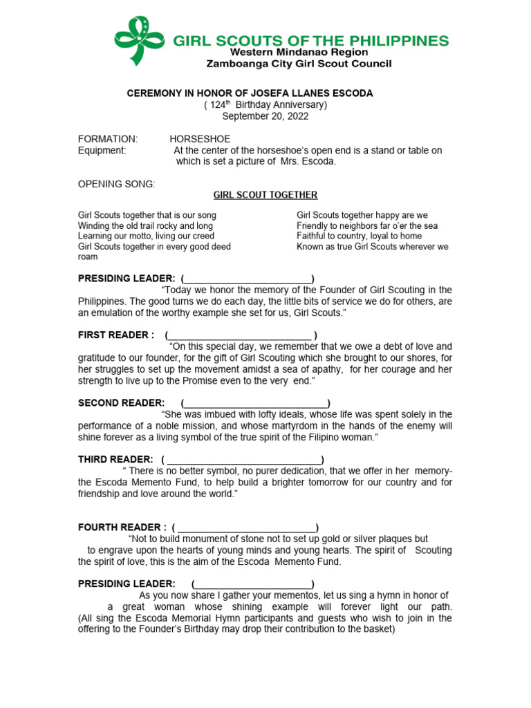 Escoda Day Ceremony Program | PDF | Love | Prayer