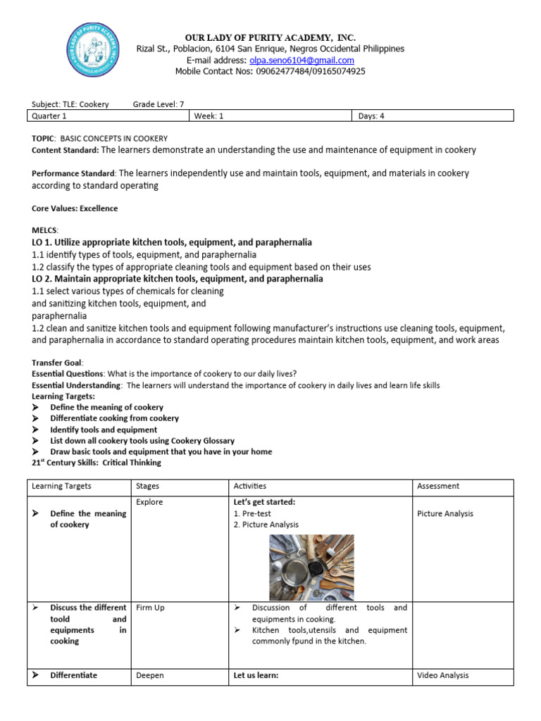 LP Tle Cookery 7 Q1W1 | PDF | Cooking | Learning