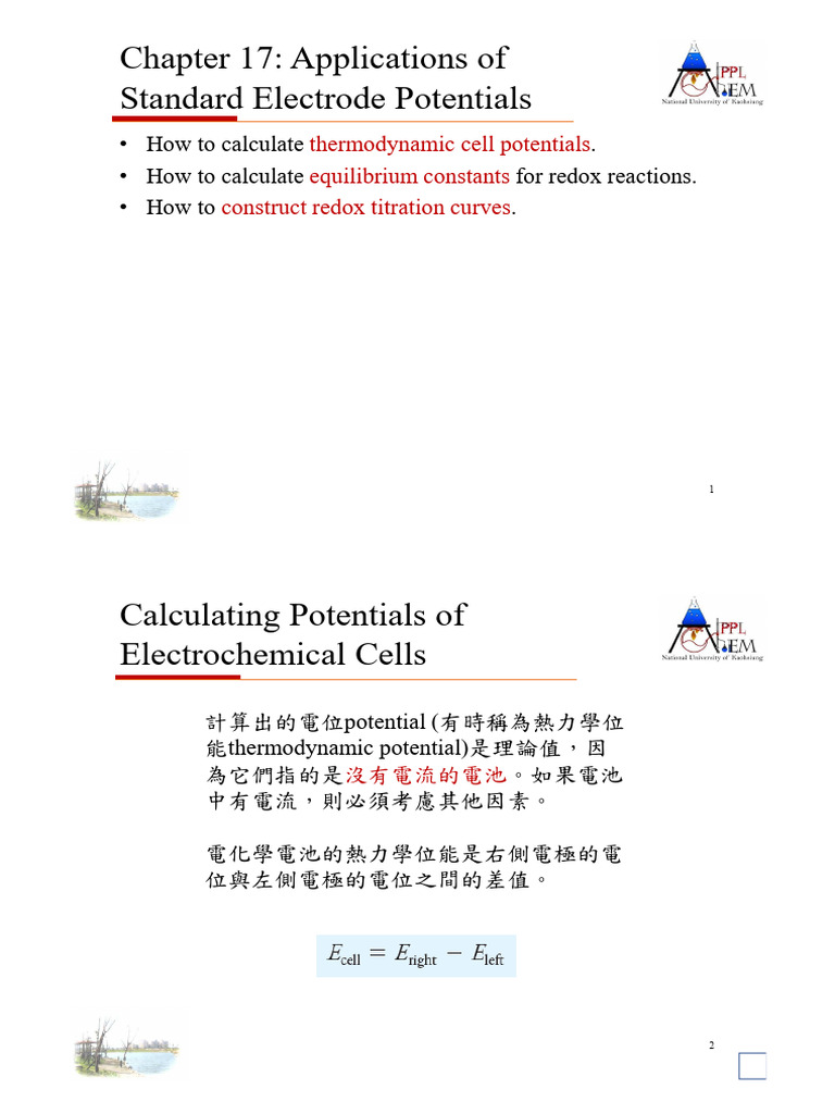 112-1 Å Å (I) - CH 17 Applications of Standard Electrode Potentials | PDF