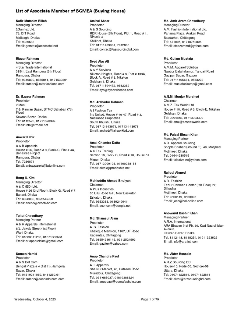 BGMEA - Associate - Member - List - 2023 - 3 | PDF | Dhaka | World Politics