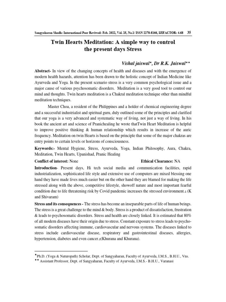 Twin Hearts Meditation for Stress Relief | PDF | Meditation | Chakra