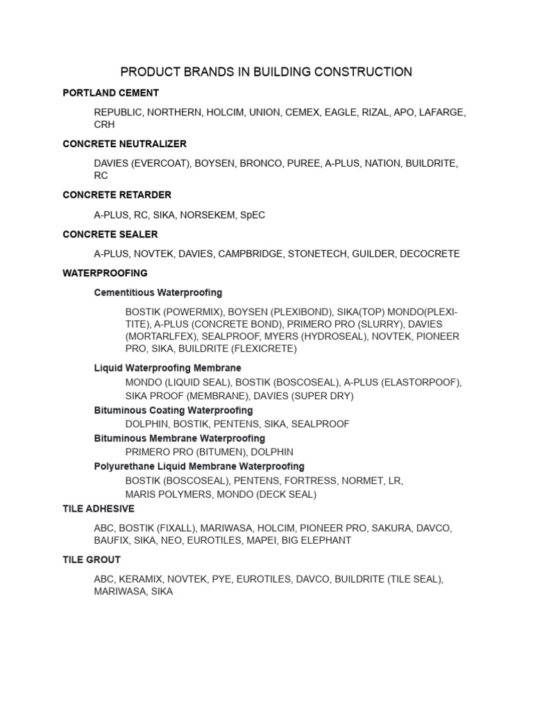 Product Brands in Building Construction | Download Free PDF | Civil Engineering | Building ...