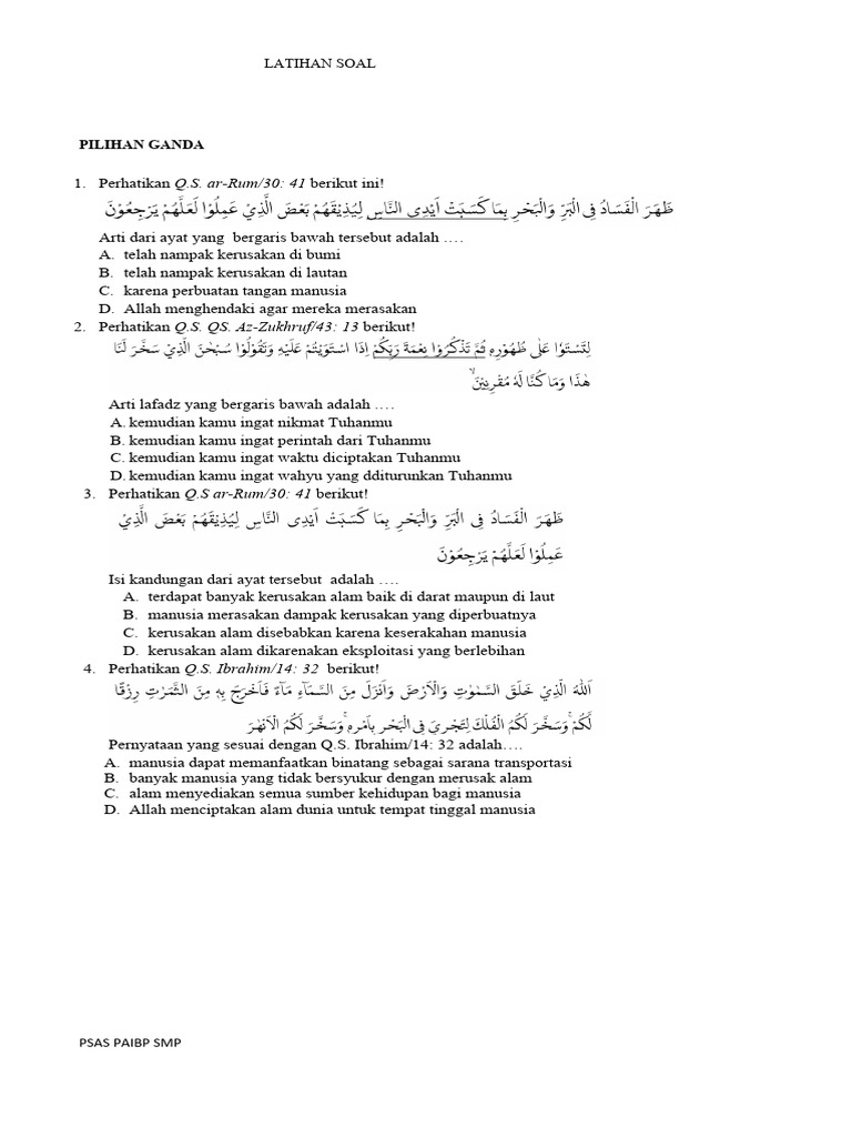 Latihan Soal Pai Kelas 8 Kurikulum Merdeka | PDF