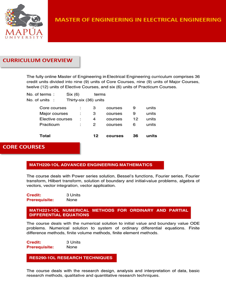 Master of Engineering in Electrical Engineering Curriculum | PDF