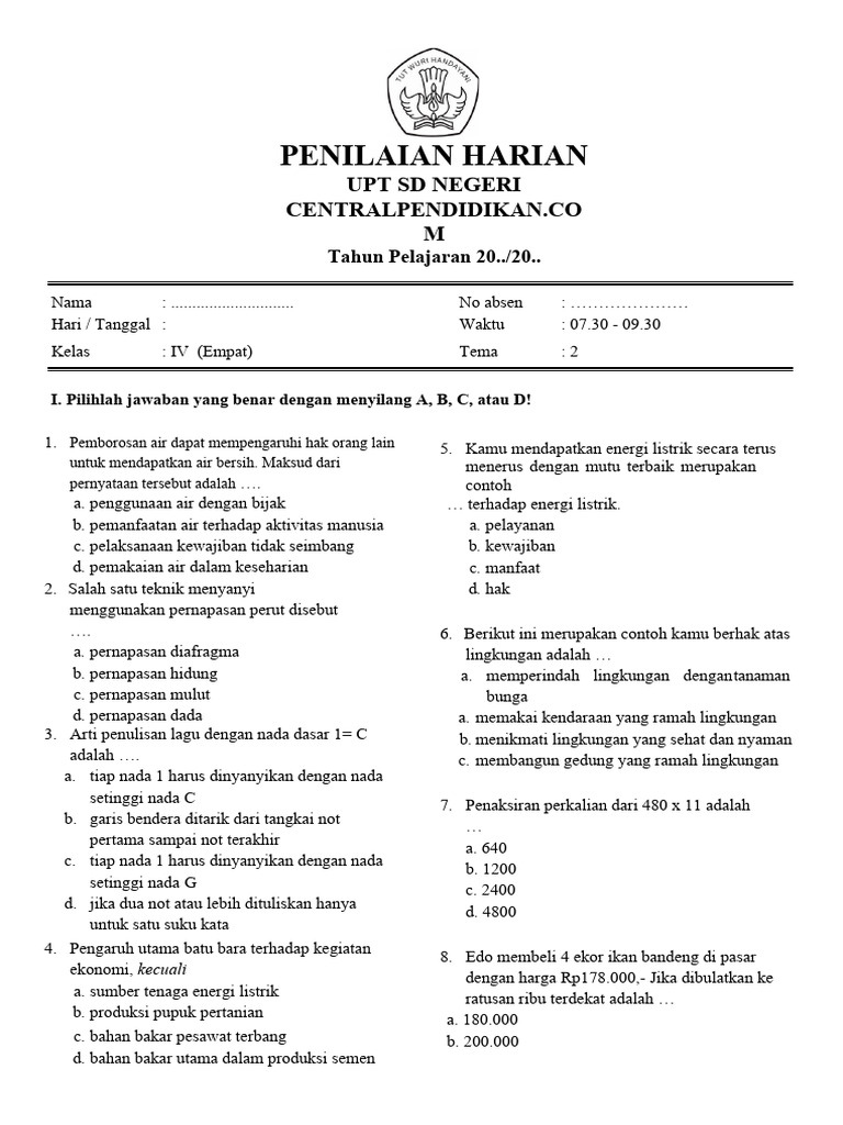 Soal PAS Kelas 4.2 - Centralpendidikan - Com-Dikonversi | PDF