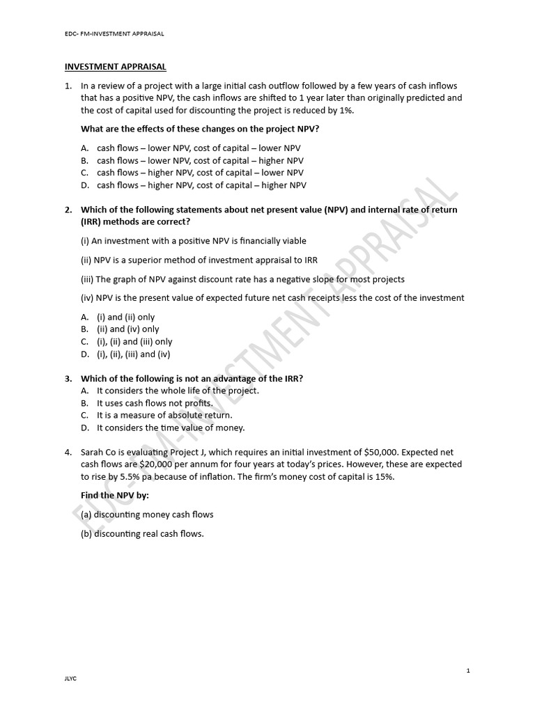 Investment Appraisal-Fm Acca | PDF | Net Present Value | Capital Budgeting