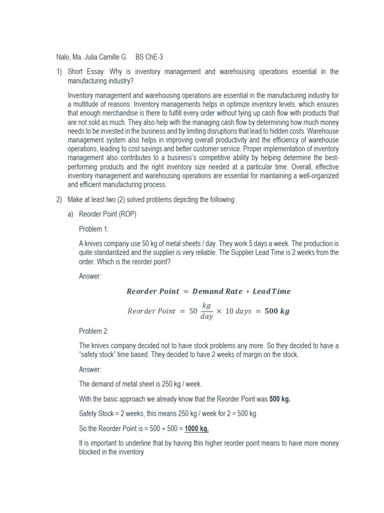 NALO - Inventory Management - Asynchronous Activity | PDF | Inventory | Warehouse