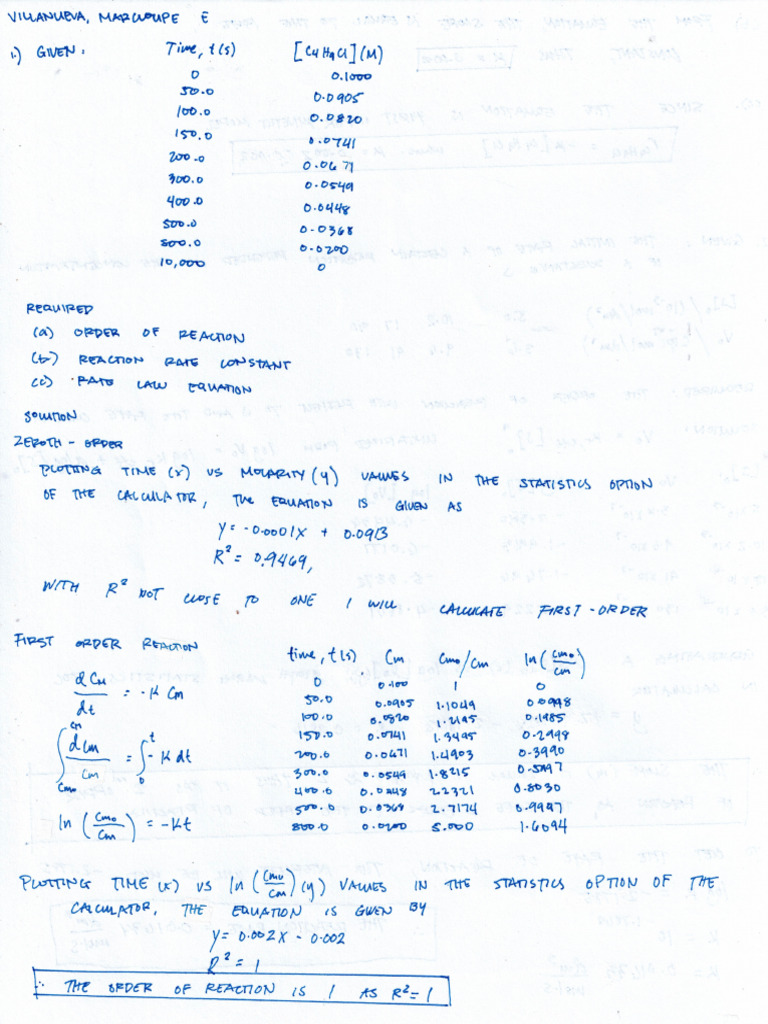 Villanueva Chemical Kinetics Numerical Exercise | PDF
