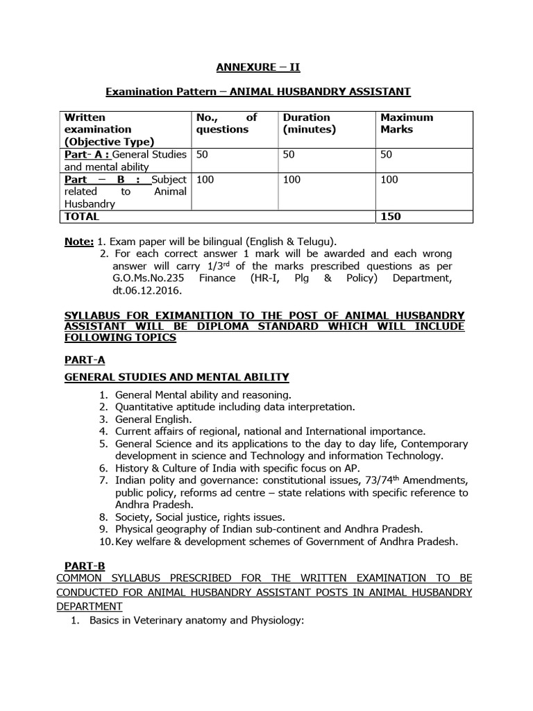 AP Animal Husbandry Assistant Syllabus 2023 | PDF | Dairy Cattle ...
