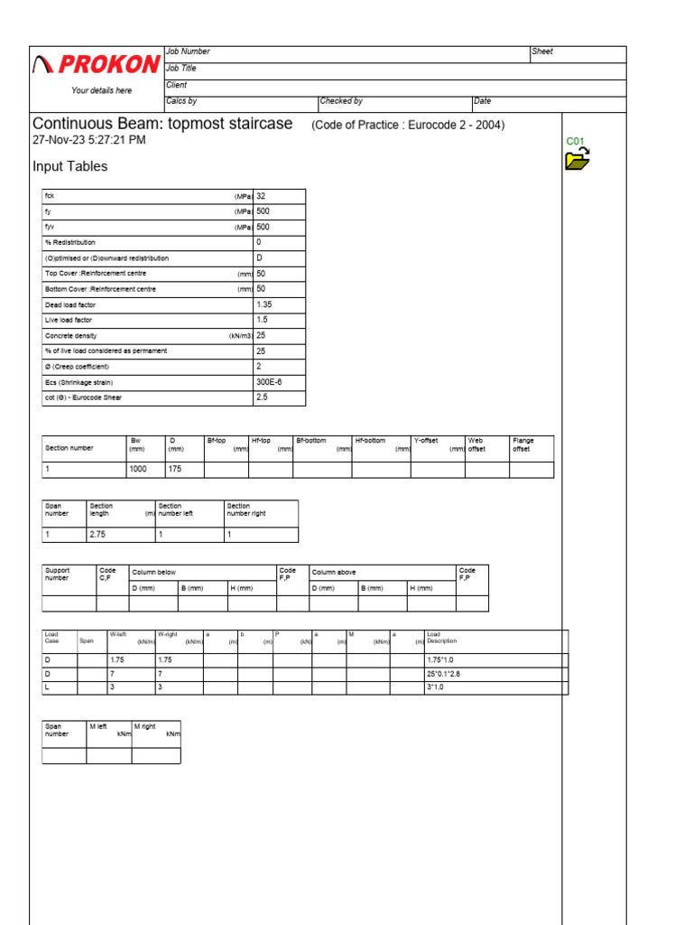 Continuous Beam: Topmost Staircase: Input Tables | PDF | Beam (Structure) | Materials
