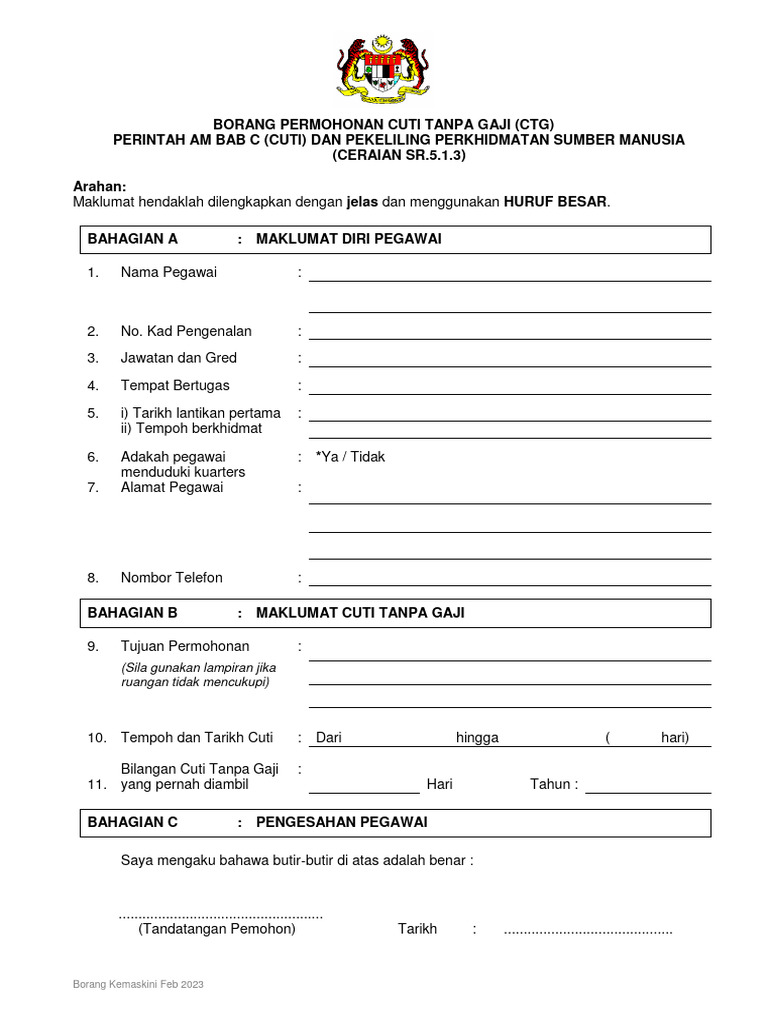 Borang Cuti Tanpa Gaji (2023) | PDF