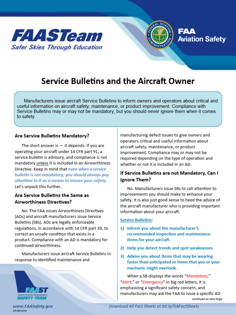 Understanding Aircraft Service Bulletins | PDF | Aviation Safety ...