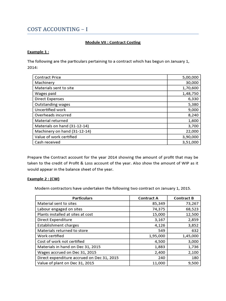 Contract Costing - Sums | PDF | Expense | Cost