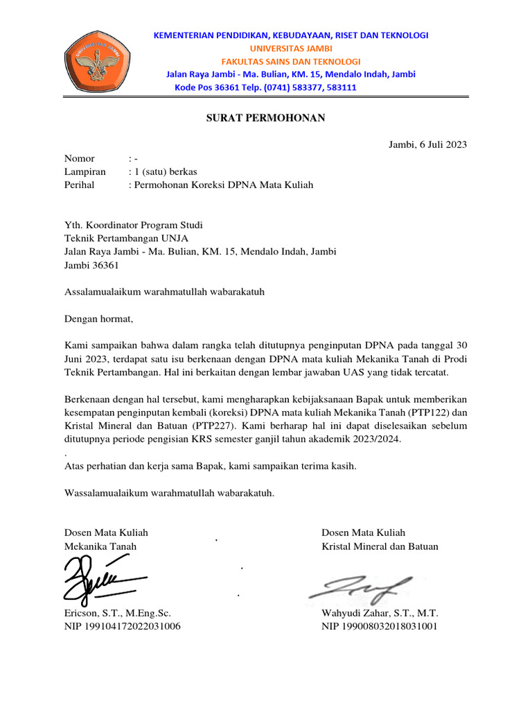 Permohonan Koreksi DPNA Genap 2023 | PDF