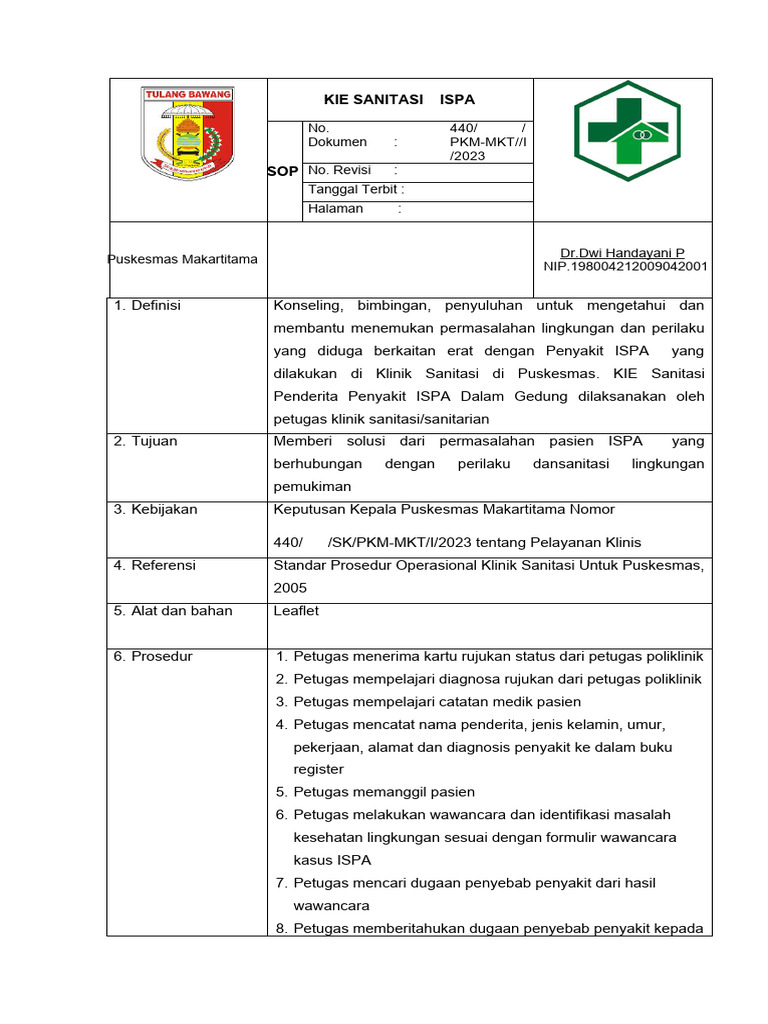 SOP KIE Sanitasi Penyakit ISPA F | PDF | Pengembangan Diri | Sains & Matematika