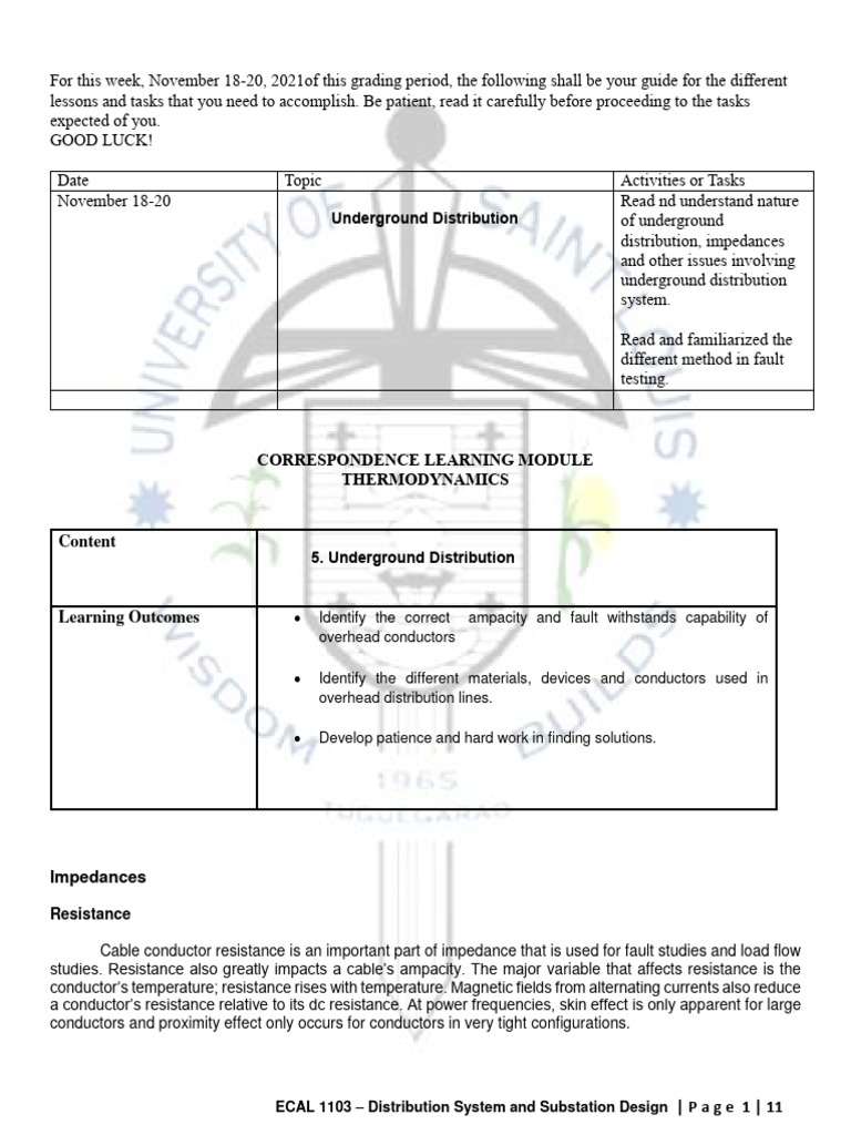 MODULE Distribution System and Substation Design | PDF | Electrical ...