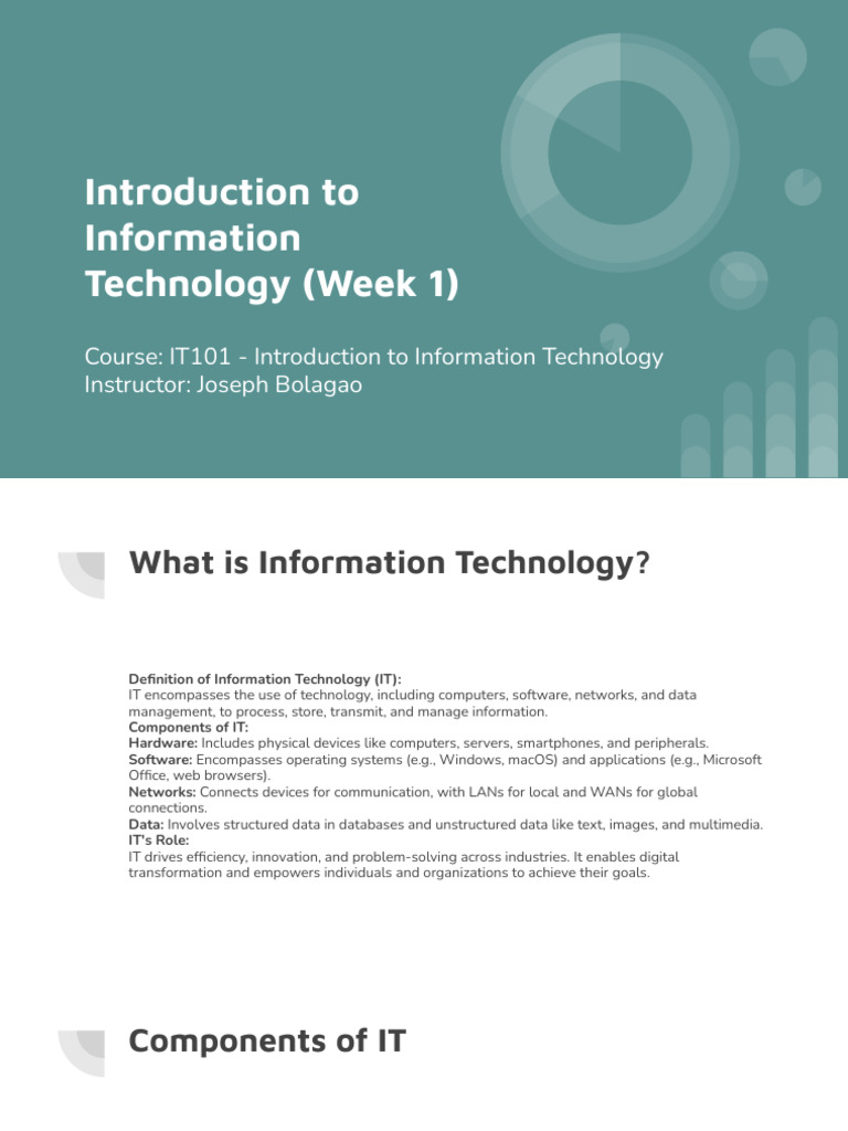 Introduction To Information Technology (Week 1) | PDF | Computer Network | Software
