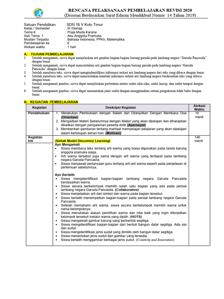 RPP Kelas 3 SD Tema 8 | PDF