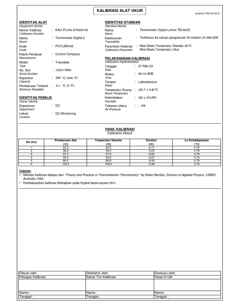 Kalibrasi Termometer Digital - 270123 | PDF