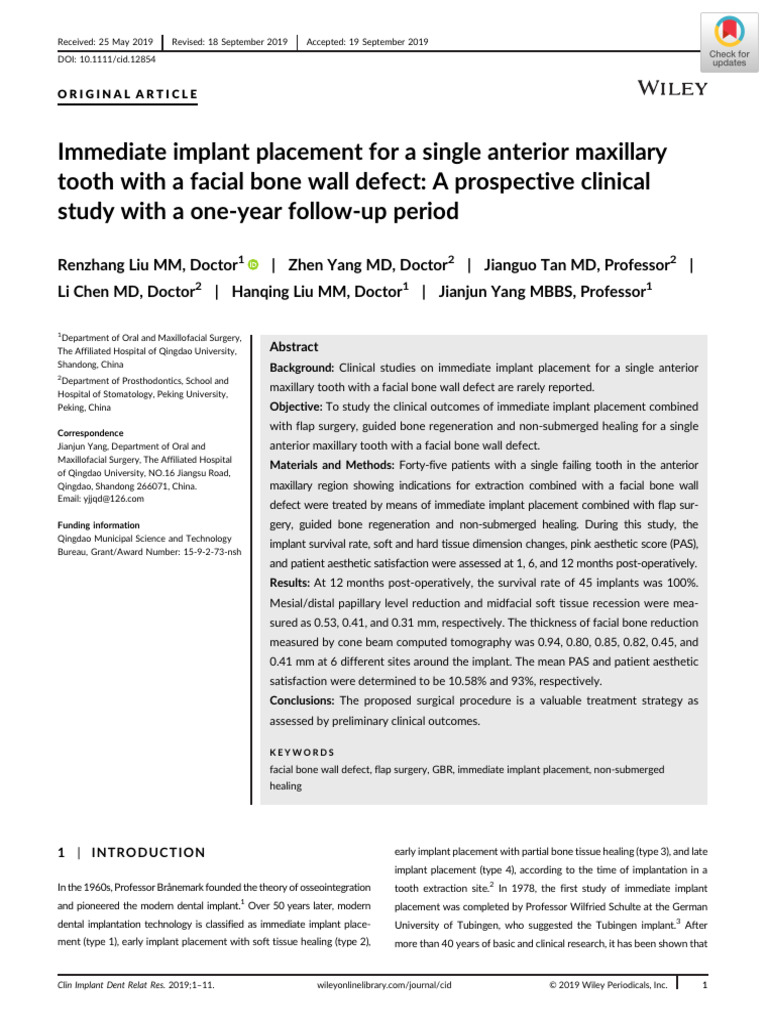 Clinical Implant Dentistry and Related Research Volume Issue 2019 (Doi 10.1111/cid.12854) Liu ...