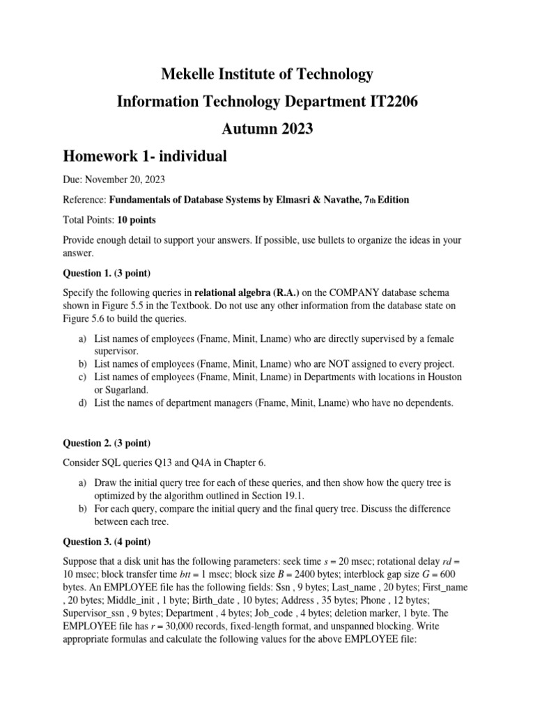 HW 1 | PDF | Computer File | Databases