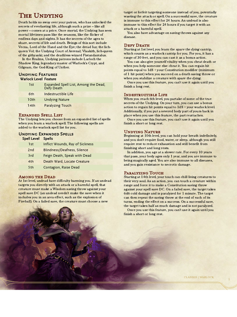 D&D 5e - Warlock - The Undying (Revised) | PDF | Fantasy Role Playing ...