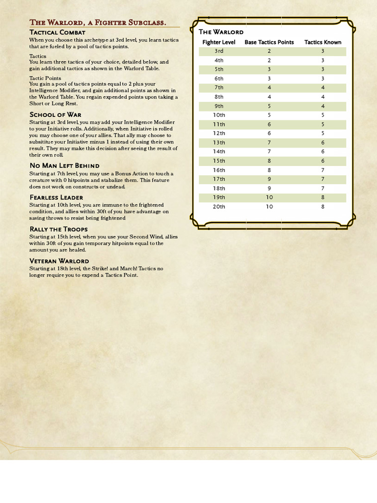 D&D 5e - Warlord - Homebrew | PDF | 2nd Millennium Conflicts | Military ...