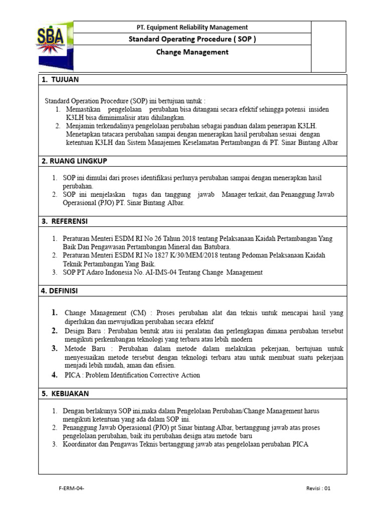 SOP-ERM-HSE-28 Change Management | PDF