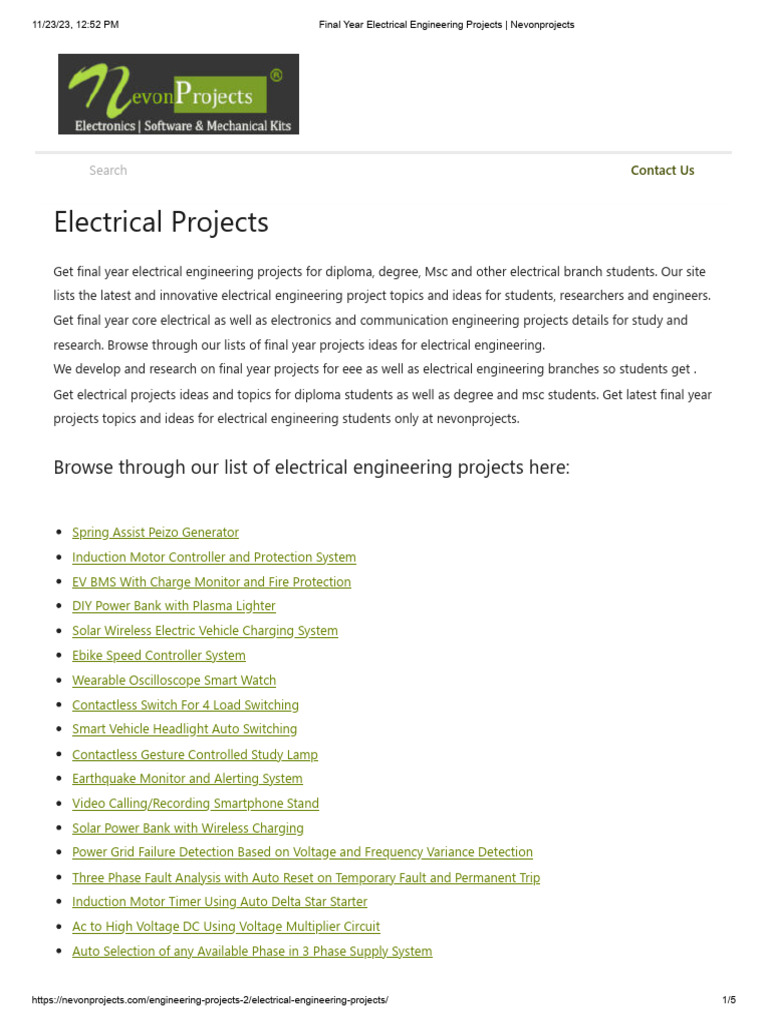 Final Year Electrical Projects Guide | PDF | Battery Charger | Electric ...