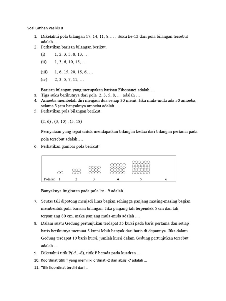 Soal Latihan Pas Kls 1 | PDF