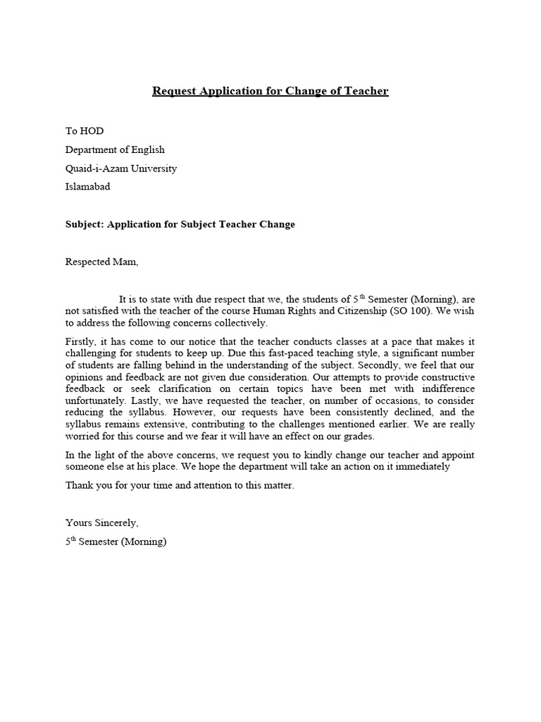 Application for Teacher Change Request | PDF