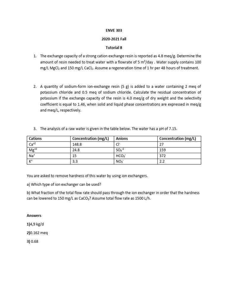 Ion Exchange Resin Calculations | PDF
