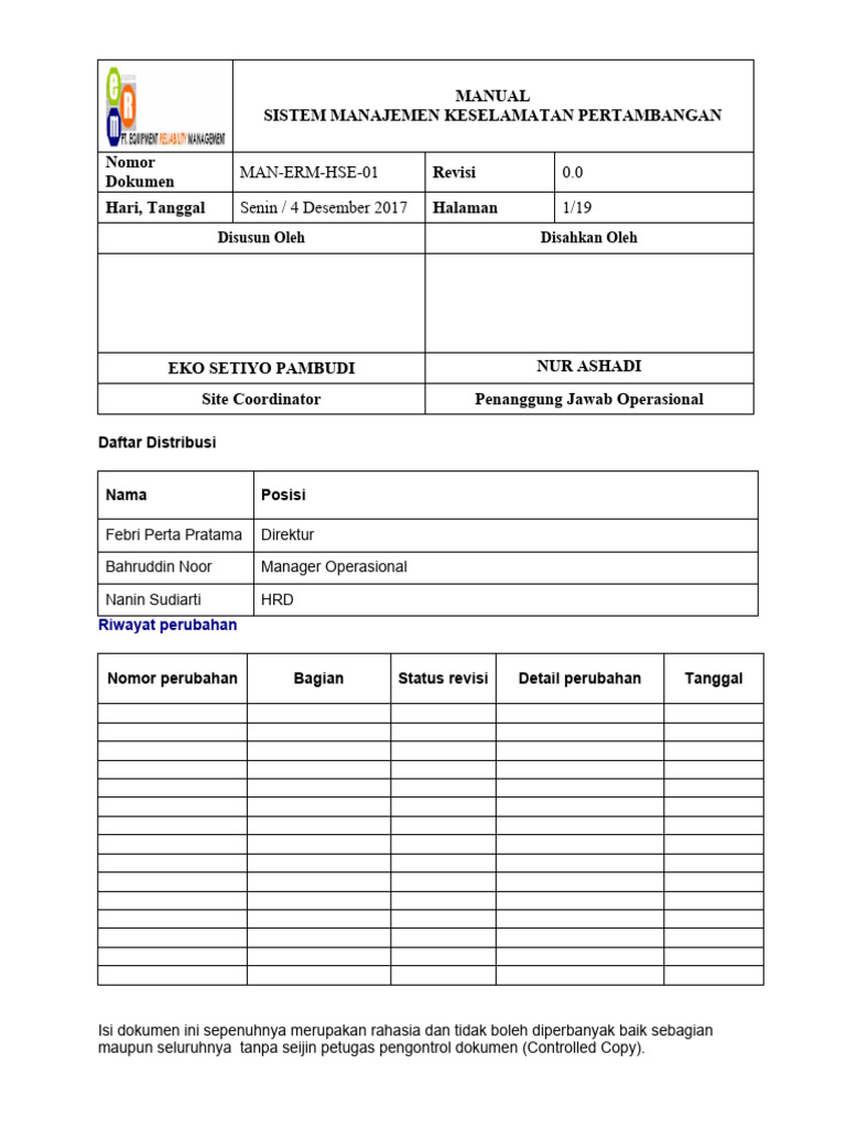 MAN-ERM-HSE-01 Manual SMKP ERM | PDF