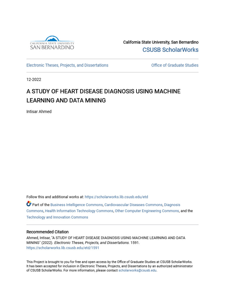 A Study of Heart Disease Diagnosis Using Machine Learning and Dat | PDF ...